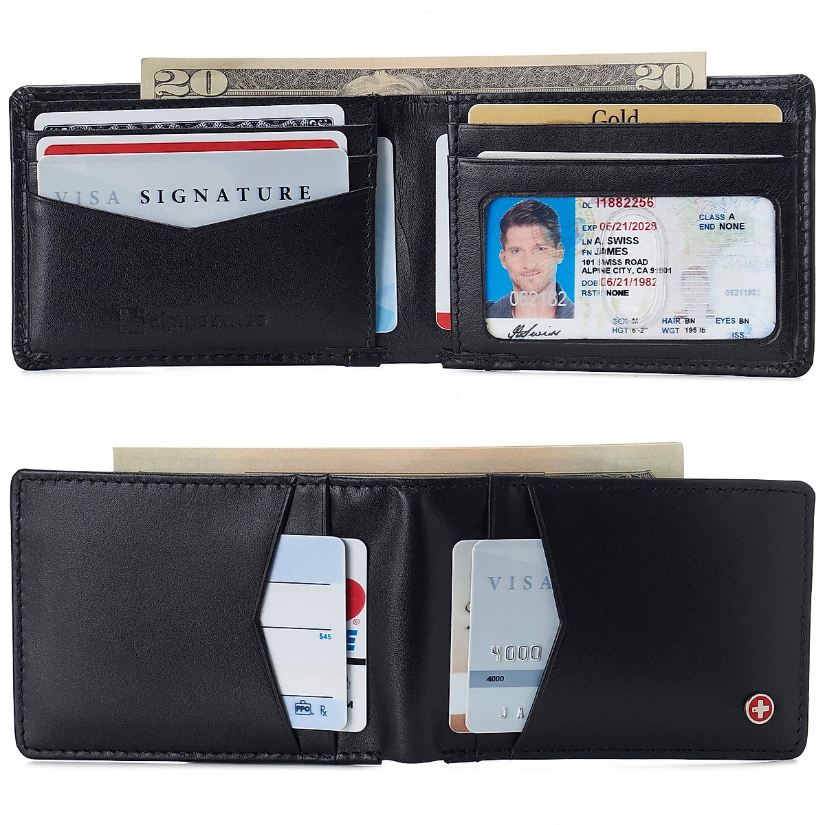 Alpine Swiss Men’s Delaney Slimfold RFID Safe Slim Bifold Wallet Smooth Leather Comes in Gift Box Black