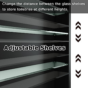 FKWin Arched Medicine Cabinets with Mirror, Bathroom Mirror with Storage, Aluminum Alloy Bathroom Cabinet, 3 Adjustable Shelves Vanity Mirror, Medicine Cabinet Mirror, Not Recessed, 24x36 inch, Black