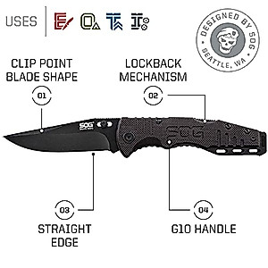SOG Folding Knife Pocket Knife – Salute Mini Tactical Knife, Hunting Knife, Flipper Knife with 3.1 Inch Clip Point, EDC Knife Pocket Clip (FF1101-CP)