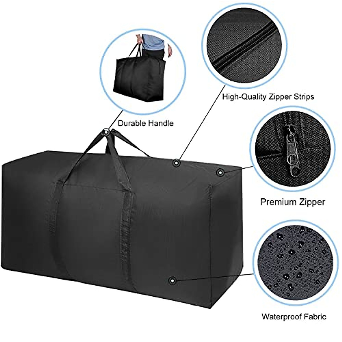 Extra Large Moving Bags with Strong Zippers & Carrying Handles, Storage Bags Storage Totes for Clothes, Moving Supplies, Space Saving, Oversized Storage Bag Organizer for Moving, Traveling (2 Pack)