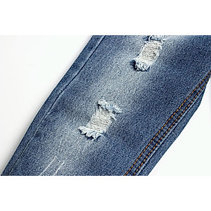 KIDSCOOL SPACE Baby Girl Boy Jeans,Little Kid Elastic Band Inside Ripped Denim Pants,Light Blue,18-24 Months