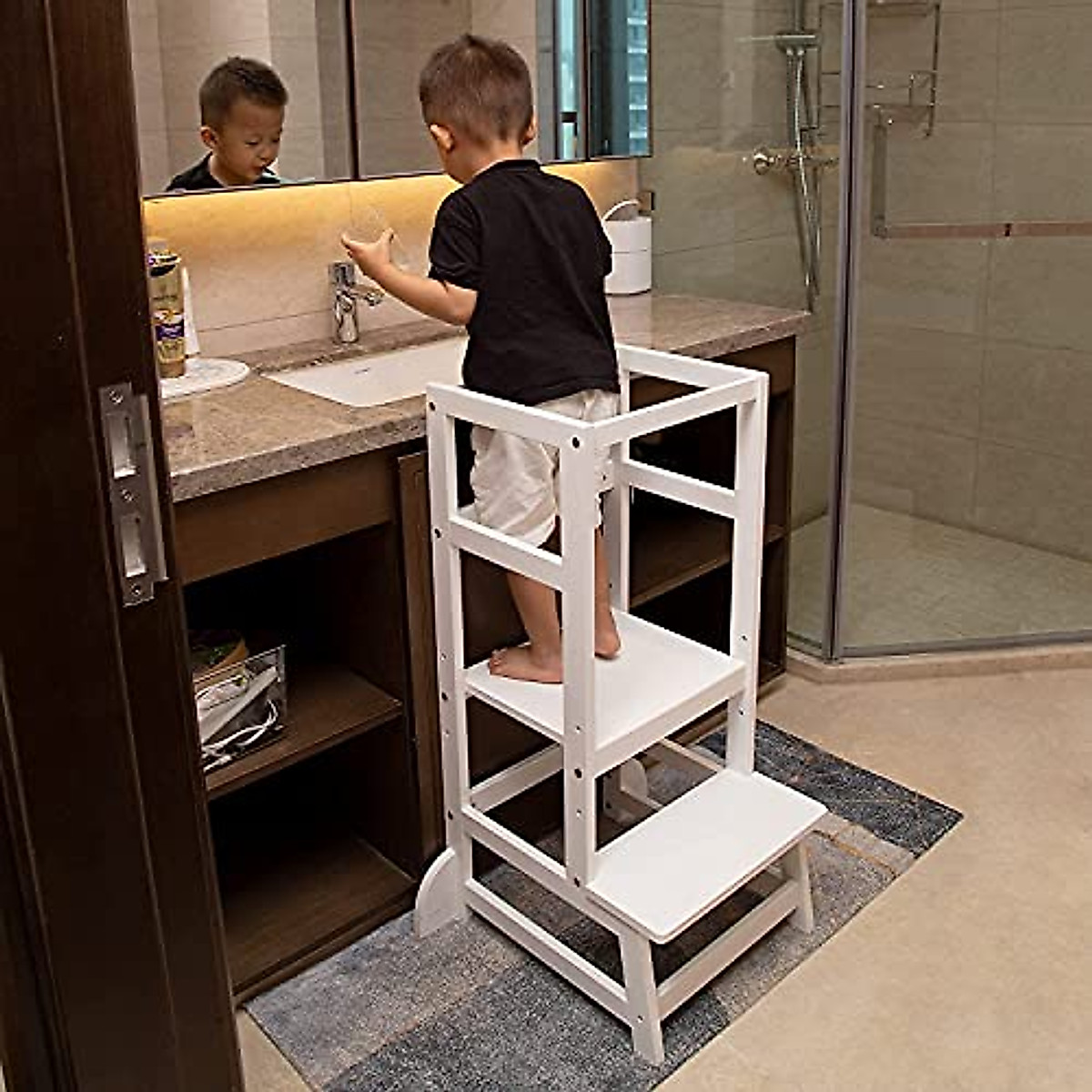 Step Stool for Kids, Adjustable Toddler Tower, Wooden Toddler Step Stool, Kids Step Stool for Kitchen and Bathroom