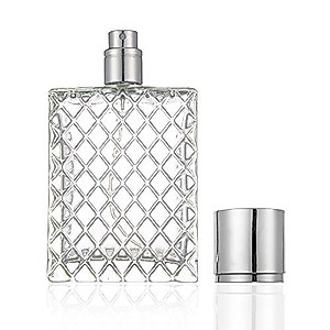 ConStore 2pcs 100ml Square Grids Carved Perfume Bottles Clear Glass spray bottle Empty Refillable fine mist Atomizer Portable Travel Cologne Atomizers Fragrance Containers Sprayer for Party Home