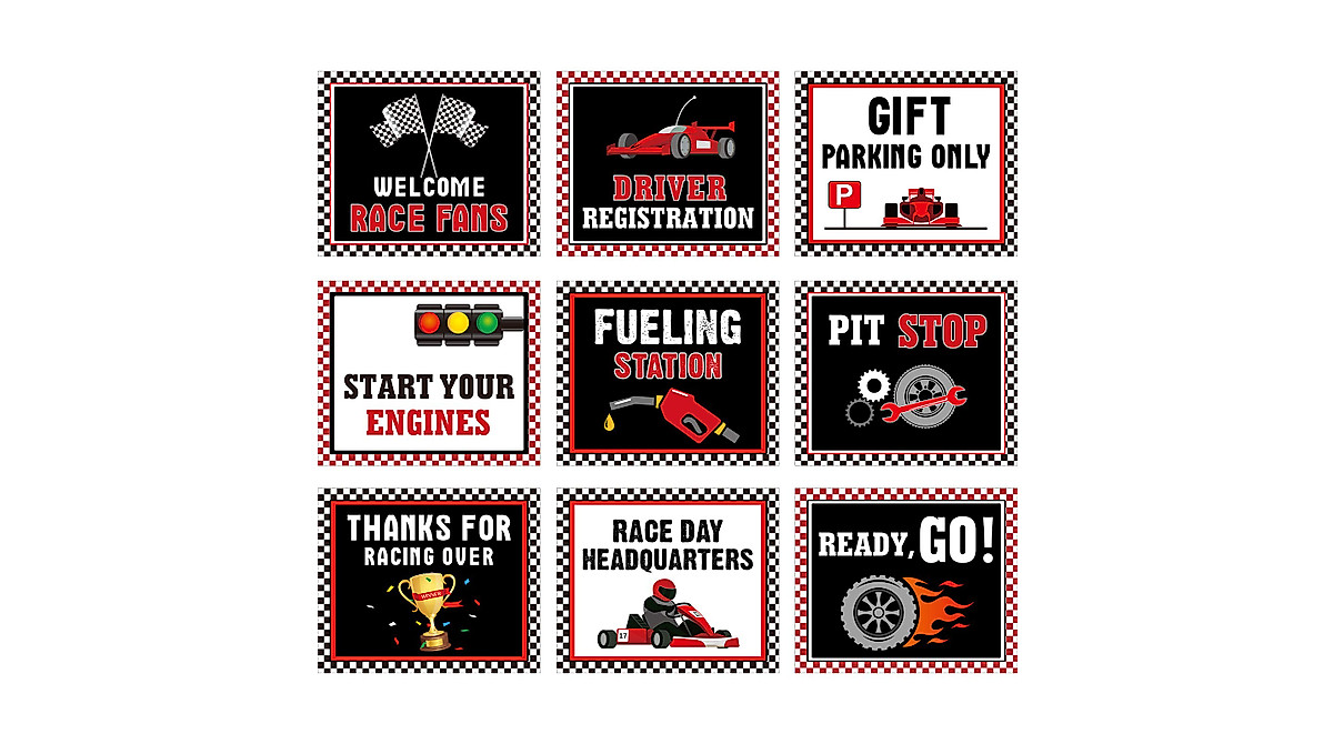 Race Car Party Signs - Reusable Race Theme Decorations
