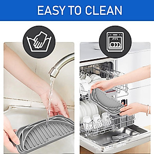 Silicone Refrigerator Drip Catcher Tray - Hvatry Water Dispenser Drip Tray Protection Pad - Anti-Slip, Cuttable, Dishwasher Safe - Keep Your Fridge Clean and Tidy - Black, 2 Packs