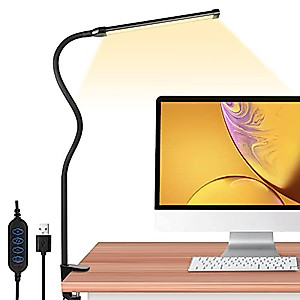 Semlos LED Desk Light, LED Desk Lamps for Home Office with Clamp, 80LEDs Eye Caring Light with 3 Color Modes & 10 Brightness Level, Flexible Gooseneck lamp, Easy Clip on Reading Light for Headboard