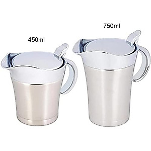 FOXDISK 304 Stainless Steel Double Insulated Gravy Boat 16 oz with Hinged Lid,Sauce Jug and Steak Sauce Pot Double Walled Insulated Thermal (16 oz/450ml)