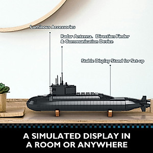 JMBricklayer Nuclear Submarine Building Sets - Military Submarine Toys with Lights, WW2 History Collectible Home Decor Battleship Construction Set, Army Toy Gifts for Boys Men Adults