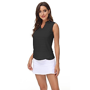 TrendiMax Women's 2 Pack Golf Shirts Sleeveless V Neck Tennis Polo Shirt Quick Dry Athletic Workout Tank Tops