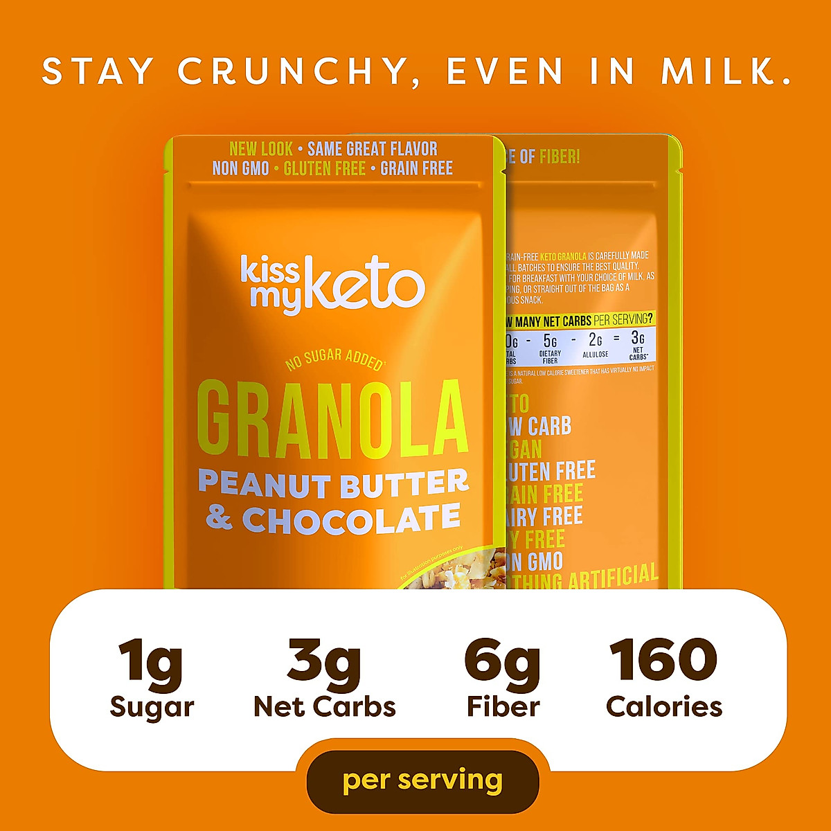 Kiss My Keto Granola Cereal – Peanut Butter Chocolate Keto Granola Low Carb Cereal (2g-Net) Low Sugar Granola (1g) – Grain Free Granola Keto Cereal, Gluten Free Granola – Keto Nut Granola for Yogurt 2pk
