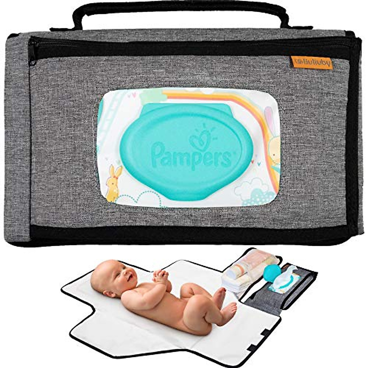 liuliuby Smart Changing Kit - Portable Diaper Changing Pad with Wipes Dispenser Pocket - Extra Large Mat for Baby and Toddler…