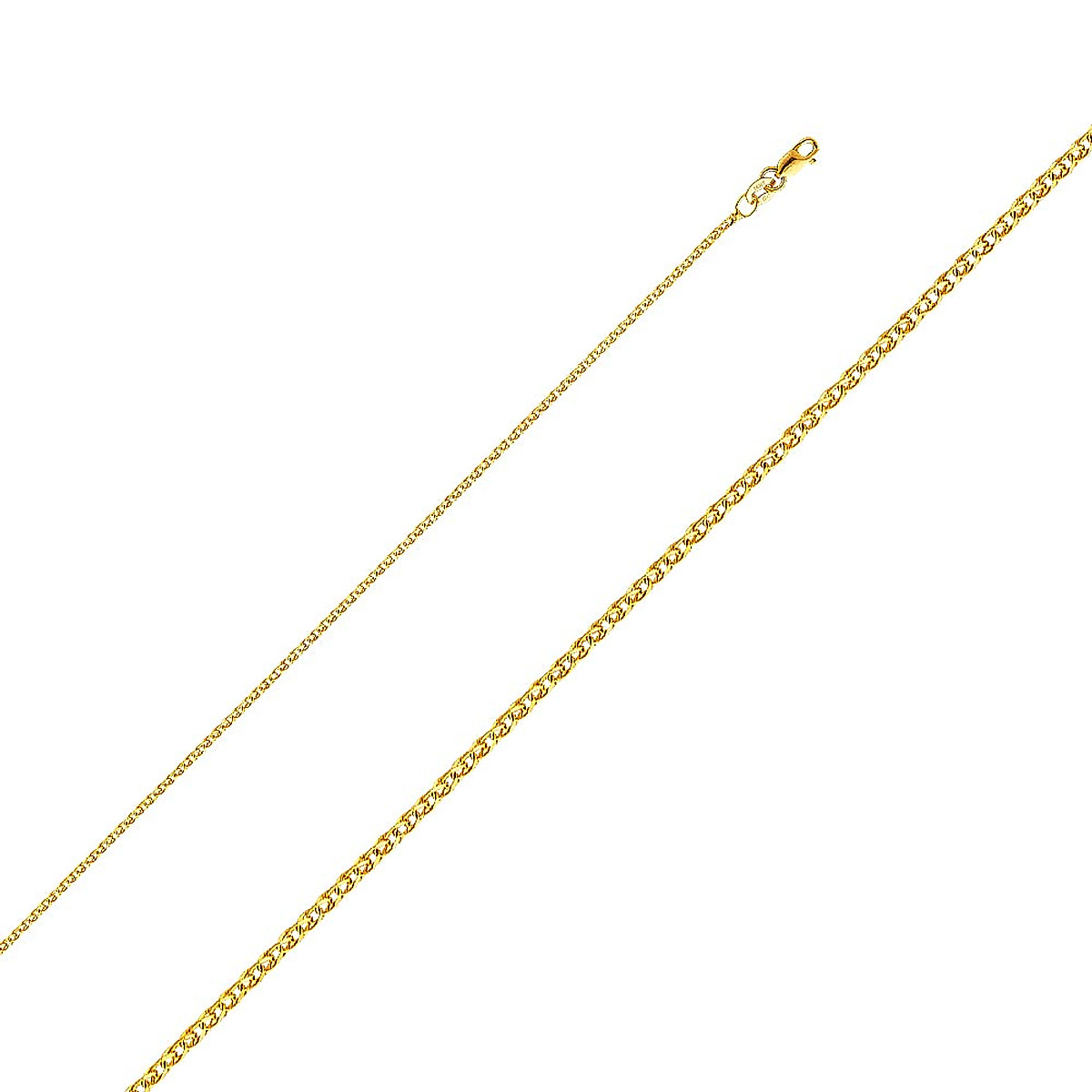 Wellingsale 14K Solid Yellow Gold 1.5mm Open Wheat Chain with Lobster Claw Clasp - 16" Inches