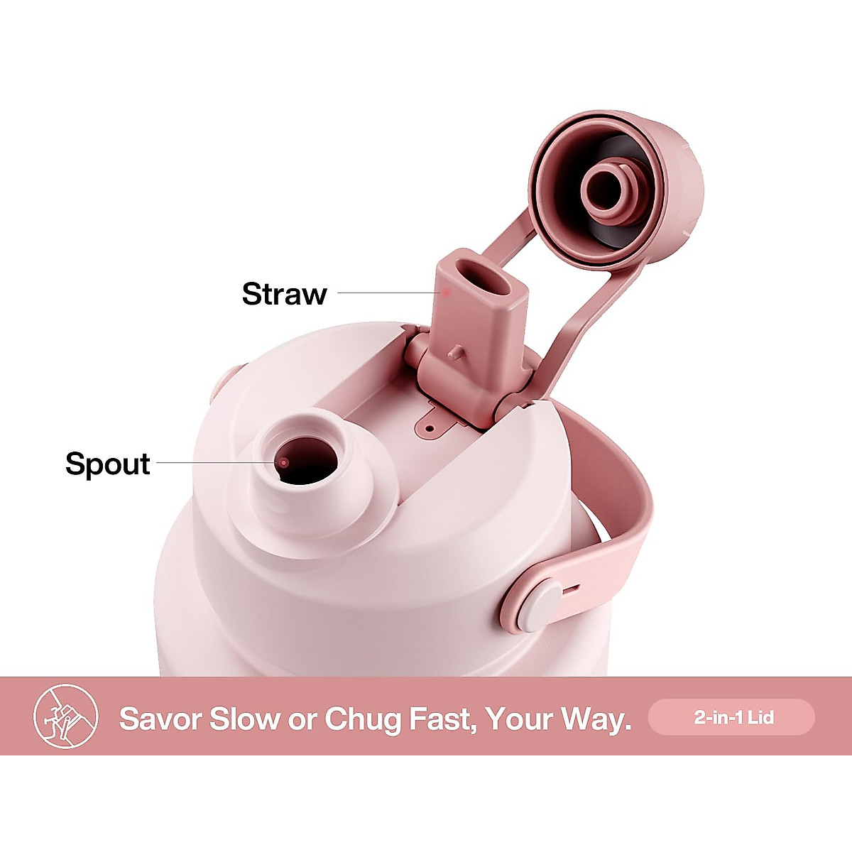 POWCAN 40 oz Insulated Water Bottle with 2-in-1 Straw and Spout Lid, Keep Cold 24H, Leak-Proof, BPA-Free, Double Wall Stainless Steel Water Bottle for Sports, Gym, Travel, and School (Cotton Candy)