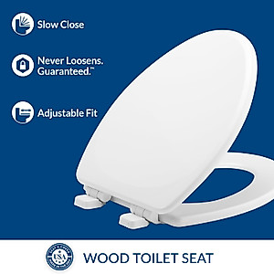 MAYFAIR 1843SLOW 000 Lannon Toilet Seat will Slow Close and Never Loosen, ELONGATED, Durable Enameled Wood, White