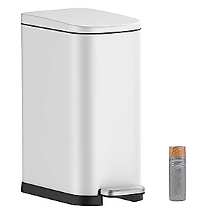 BETHEBEST 10 Liter/ 2.6 Gallon Small Trash Can with Lid,Rectangular Foot Pedal Trash Bin with Removable Inner Bucket for Bathroom,Bedroom,Office(White)