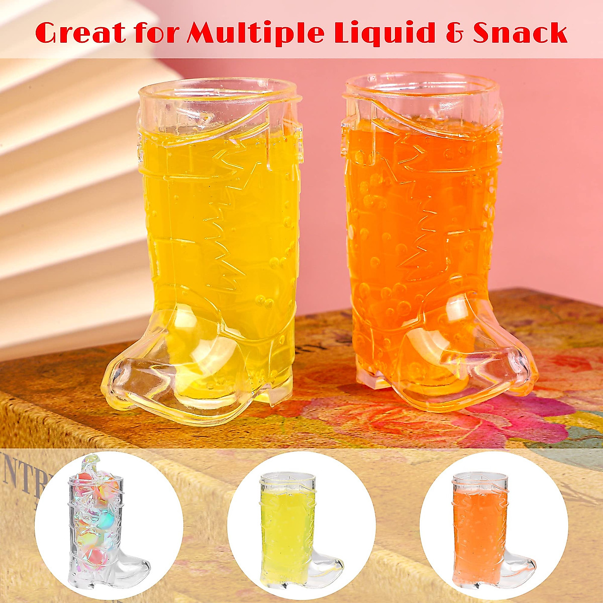 durony 72 Pieces 1 OZ Clear Cowboy Glasses Mini Cowboy Boot Shot Glasses Plastic Western Cowboy Glasses for Cowboy Cowgirl Party Supplies, Bachelorette Party, Wedding Decor