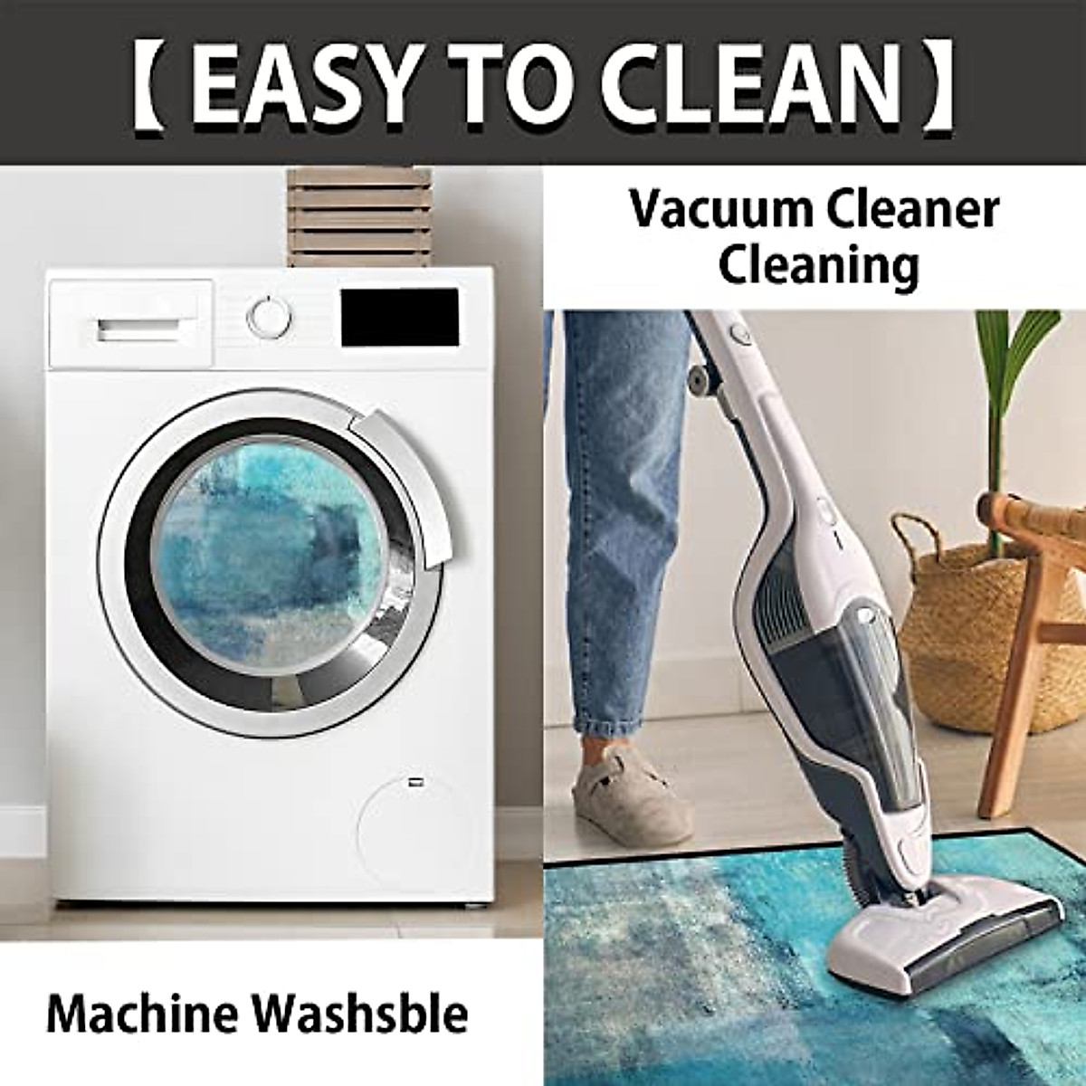 Door Mat Turquoise and Grey Entryway Rug Half Round Kitchen mat Non-Slip Entrance Way Rug Front Half Circle Rugs for Kitchen, Shower Room, Bedroom,Living Room 36 * 24in