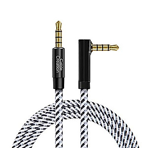 CableCreation 3.5mm Audio Cable, 90 Degree Right Angle 4-Conductor TRRS Stereo Aux Cable [Microphone Compatible], 3Feet…