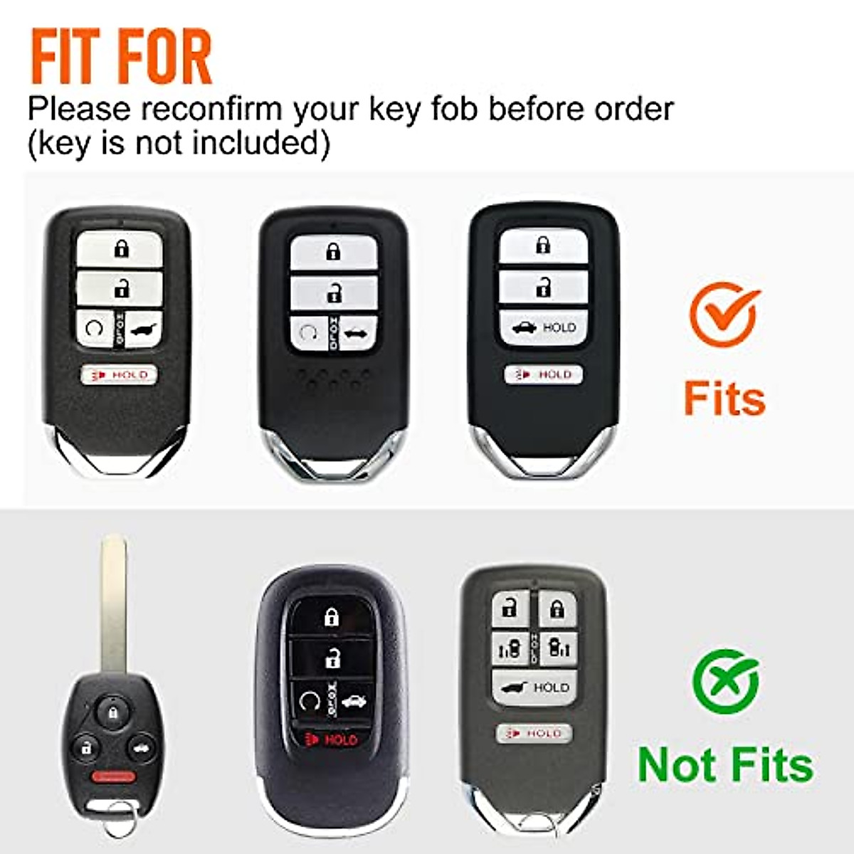Slohif for Honda Key Fob Cover Keychain Accessories for Accord Civic CR-V CRV Pilot Passport HRV EX EX-L Touring Premium Odyssey 5 Buttons, Leather Case+D-Ring+Hook(Black)