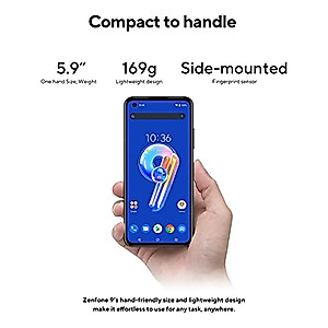 ASUS ZenFone 9 Cell Phone, 5.9” FHD+ 2400x1080 AMOLED 120Hz, IP68, 4300mAh Battery, 50MP/12MP Dual Camera, 12MP Front, 8GB RAM, 256GB, 5G LTE Unlocked Dual SIM, White, AI2202-8G256G-WH [US Version]