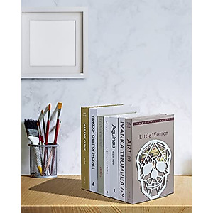 3 Pairs Metal Skull Design Bookend Black Book Ends, Heavy-Duty Bookends for Shelves, Black Skull Book Ends for Heavy Books, Book Shelf Holder Home Office Decorative Desktop Organizer White
