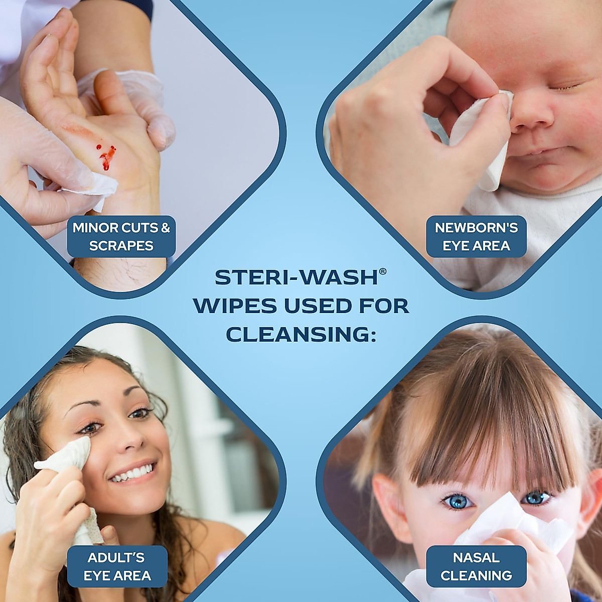 Steri-Wash® Aftercare Piercing Wipes 100 Count - Sterile Saline Solution for Gentle and Convenient Piercing Cleansing for Nose, Ear, Belly, Lips - Cleanses, Sanitizes and Soothes Skin Irritations