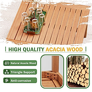 Devoko 5 Pieces Outdoor Sectional Couch Patio Sectional Sofa with Acacia Wood Coffee Table, Outdoor L-Shaped Couch with All-Weather Cushion for Patio,Deck,Backyard(White)