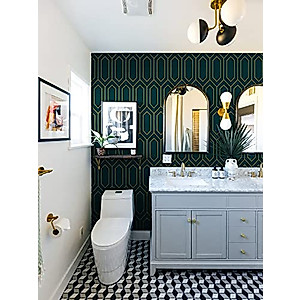 Safiyya Peel and Stick Wallpaper Gold and Dark Teal Green Wallpaper Geometric Contact Paper Textured Wallpaper Self Adhesive Removable Wallpaper for Walls Vinyl Roll 118"x17.3"