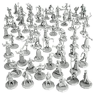 Townsfolk Mini Fantasy Figures Set- 64 Non Player Character NPC Miniatures - 1" Hex Nobility, Merchants, and More - Compatible with DND Dungeons Dragons, Pathfinder, RPG Tabletop-Games