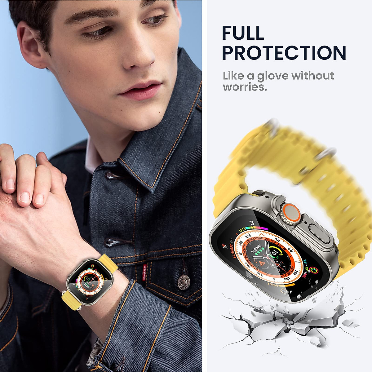 Tensea (2 in 1) for Waterproof Apple Watch Ultra 2/Ultra Screen Protector Case 49mm Accessories, iWatch Protective PC Face Cover Built-in Tempered Glass Film, Front and Back Bumper (49 mm)