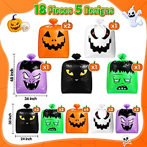 Qilery 18 Pcs Halloween Pumpkin Leaf Bags Plastic Lawn Bags with Twist Ties Fall Yard Trash Bags Reusable Yard Waste Bags Halloween Goodie Bags for Halloween Garden Outdoor Party Favors Decorations