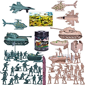 FUN LITTLE TOYS 180PCS Army Men Action Figures Army Toys of WW 2, Toy Soldiers, Military Playset with a Map, Toy Tanks, Planes, Flags, Soldier Figures, Fences & Accessories Xmas Decoration