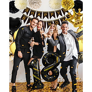 18th Birthday Decorations Black Gold, 18th birthday party decorations Boy Gril with 18th Birthday Balloons, Happy 18th Birthday Decorations, Foil Curtain for 18 Year Old Birthday Decorations Her Him