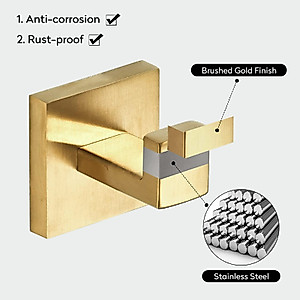 BATHSIR Brushed Gold Towel Hooks, Bathroom Robe Hooks Wall Mounted Coat Hook 2 Pack Stainless Steel