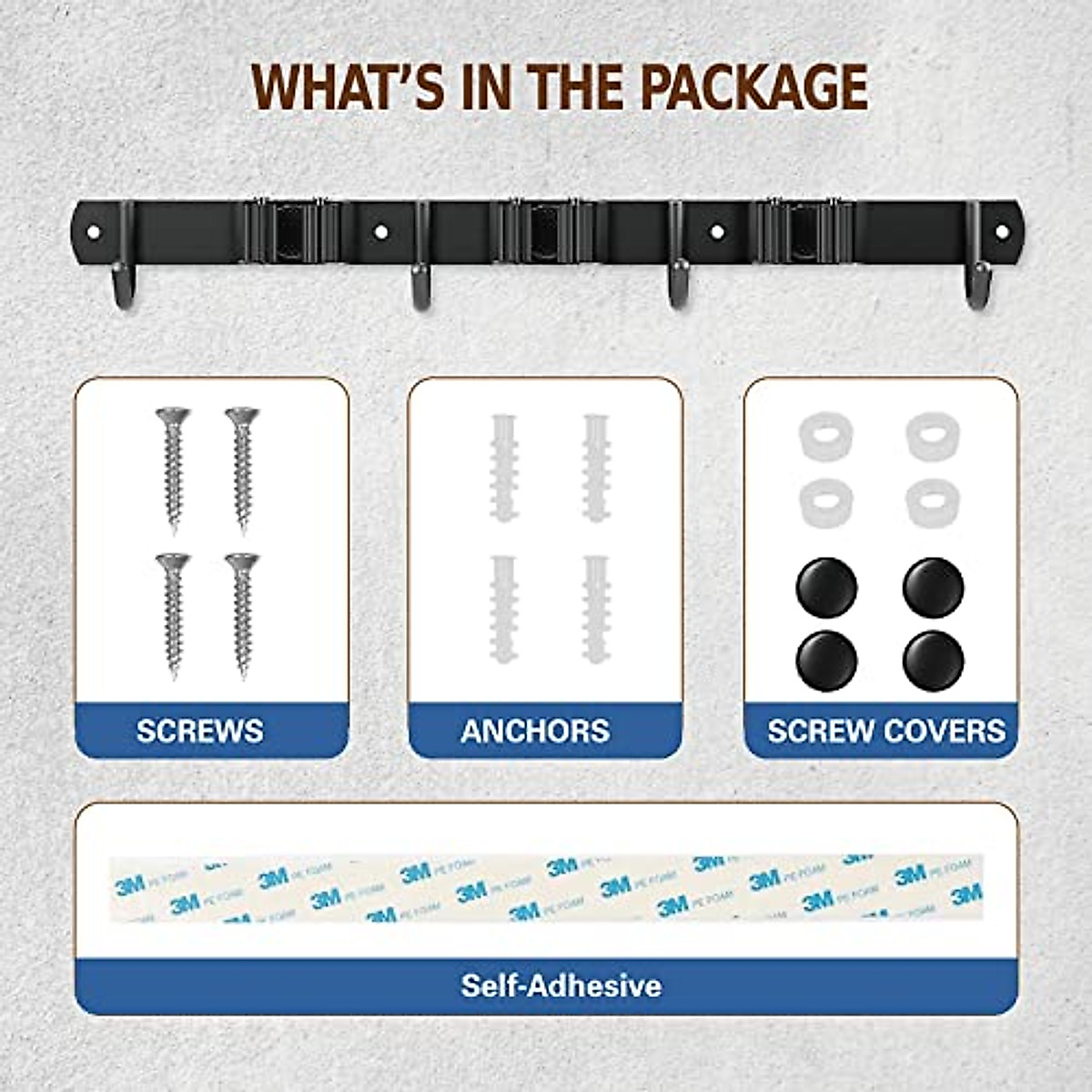 Charmount Mop and Broom Hanger Wall Mount - Mop and Broom Holder Wall Mount- Heavy Duty Broom Storage Rack Hook for Laundry Room, Garden,Garage (Black)