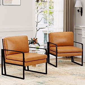 ALISH Accent Chairs, Upholstered Armchair Modern Living Room Chairs Linen Arm Chair Side Sofa Chairs Reading Chairs with Metal Legs for Bedroom, Living Room Brown