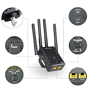 AC1200 WiFi Extender, WAVLINK WiFi Range Extender Signal Booster for Home, Internet Booster Covers up to 10000sq. ft and 45 Devices,Dual Band, WiFi Repeater/Access Point/Router Mode, WPS