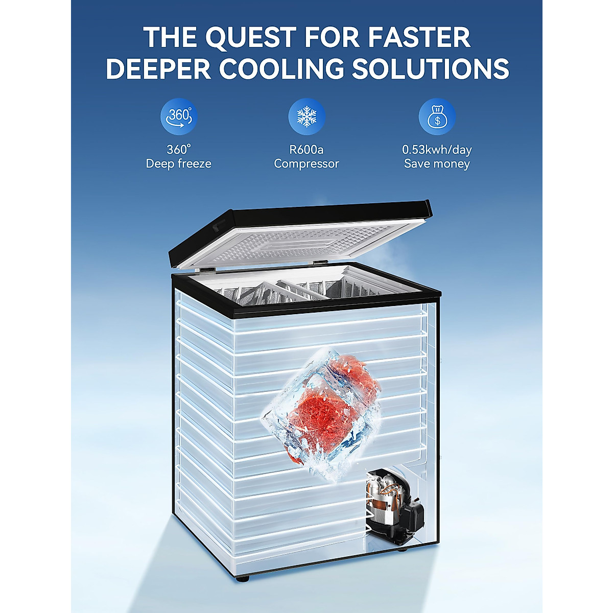 5.0 Cu Ft Chest Freezer - Energy Saving Quiet Top Open Door Mini Freezer Adjustable 6 Thermostat - Compact Small Deep Freezer w/Removable Basket and Defrost Water Drain for Home/Apartment/Garage