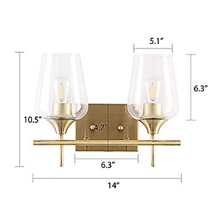 VONLUCE 2-Light Gold Vanity Light Fixtures Over Mirror, Wall Mount Modern Brass Bathroom Sconce with Clear Glass, Midcentury Gold Vanity Lighting for Bathroom, Makeup Dressing Table, Bedroom