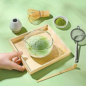 Textured Glass Matcha Bowl With Pouring Spout - Handmade Japanese Style Matcha Green Tea Ceremony Chawan 400ml 13.5 oz Big Glass Salad Porridge Juice Bowl Cup