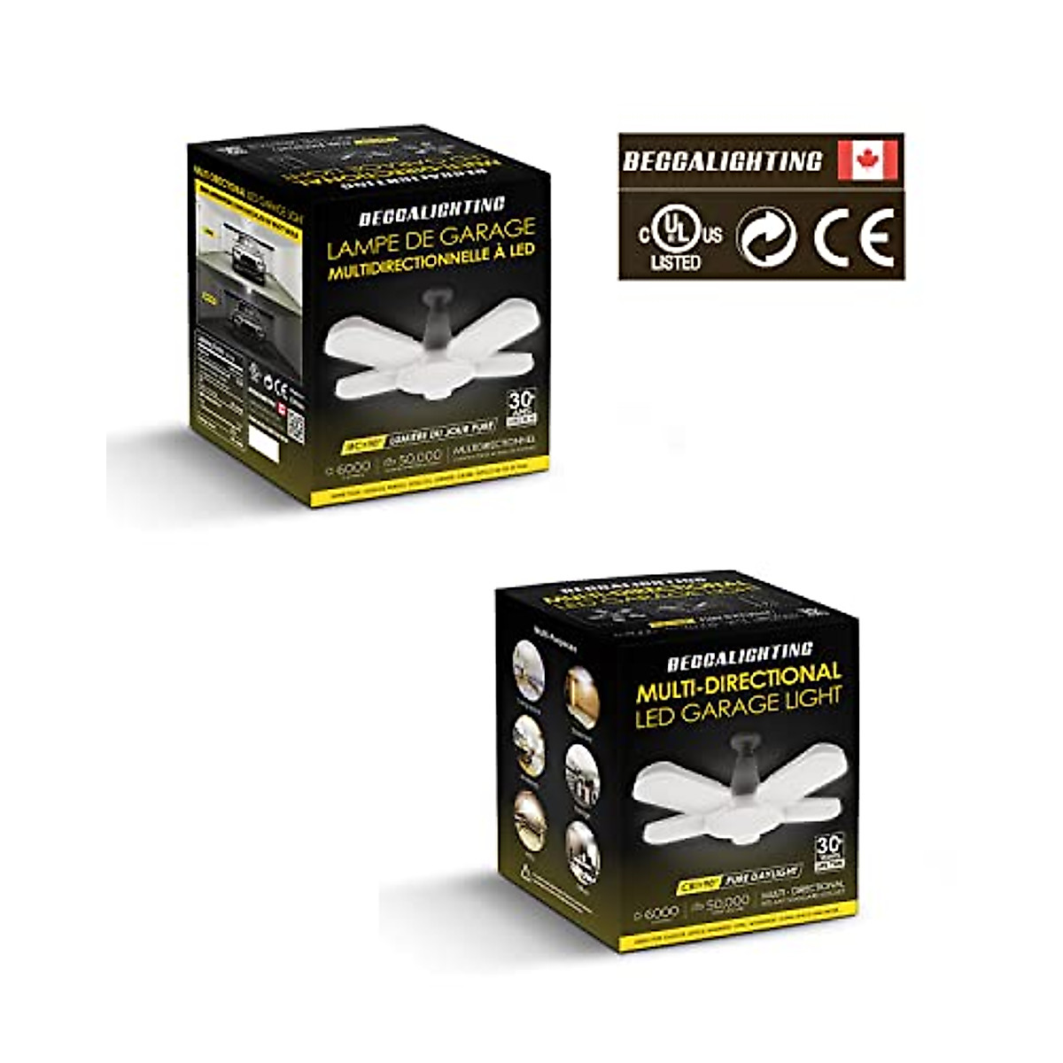 BECCALIGHTING LED Garage Light UL Listed 60 Watts - Daylight Bright White 5000K Garage Lights Ceiling LED 6000 Lm Garage Lighting Fixture, Multi Directional Panel Light for Basement, Barn, High Bay