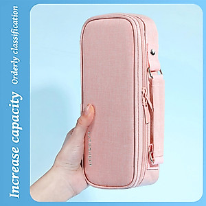 KEBEIXUAN Pencil Case Large Capacity Canvas Pencil Pouch Organizer with Zipper Multifunctional Pencil Box with Compartmens (Pencil Case Pink-A)