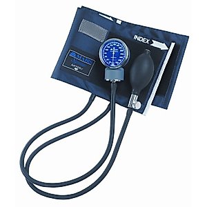 MABIS Aneroid Sphygmomanometer with Blue Nylon Blood Pressure Cuff, Manual, Home or Professional Use, Large Adult, Blue
