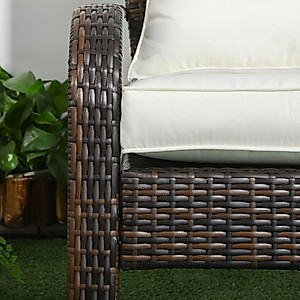 Outsunny Patio Wicker Adirondack Chair, Outdoor All-Weather Rattan Fire Pit Chair w/Soft Cushions, Tall Curved Backrest and Comfortable Armrests for Deck or Garden, Cream White