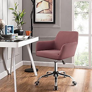 WKWKER Modern Velvet Desk Chair Home Comfy Makeup Office Chair with Wheels Adjustable Swivel Armchair with Backrest for Counter Vanity Bedroom Salon Studio Shop Lab (Rose)