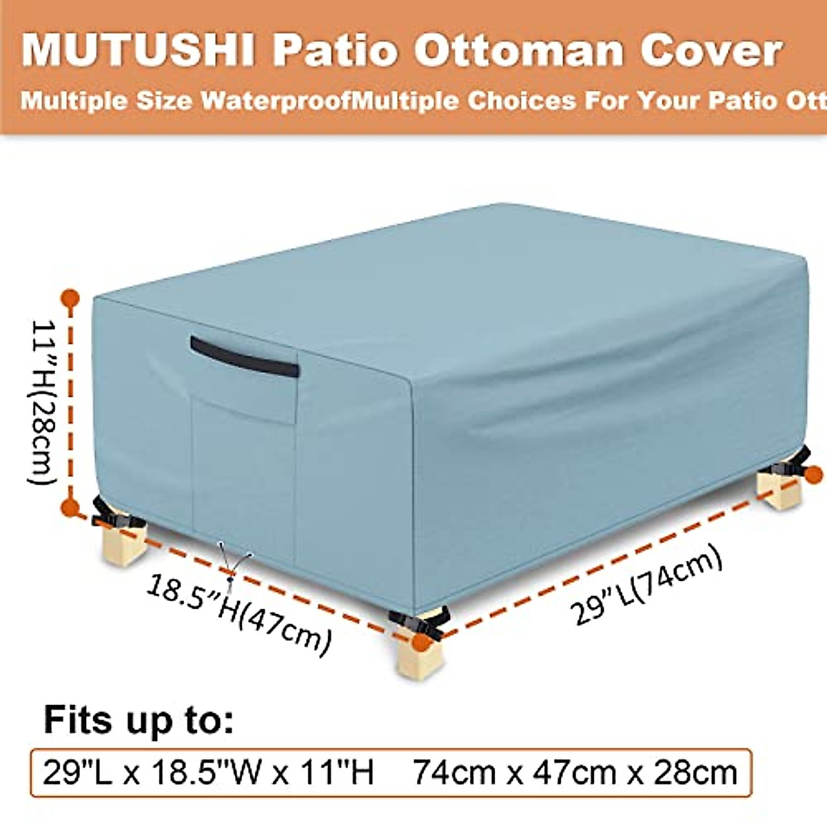 MUTUSHI Patio Furniture Cover Small, Waterproof Outdoor Table Cover, 74" CM x 47" CM x 28" CM, Durable Oxford,Patio Table Cover, -Twilight Blue