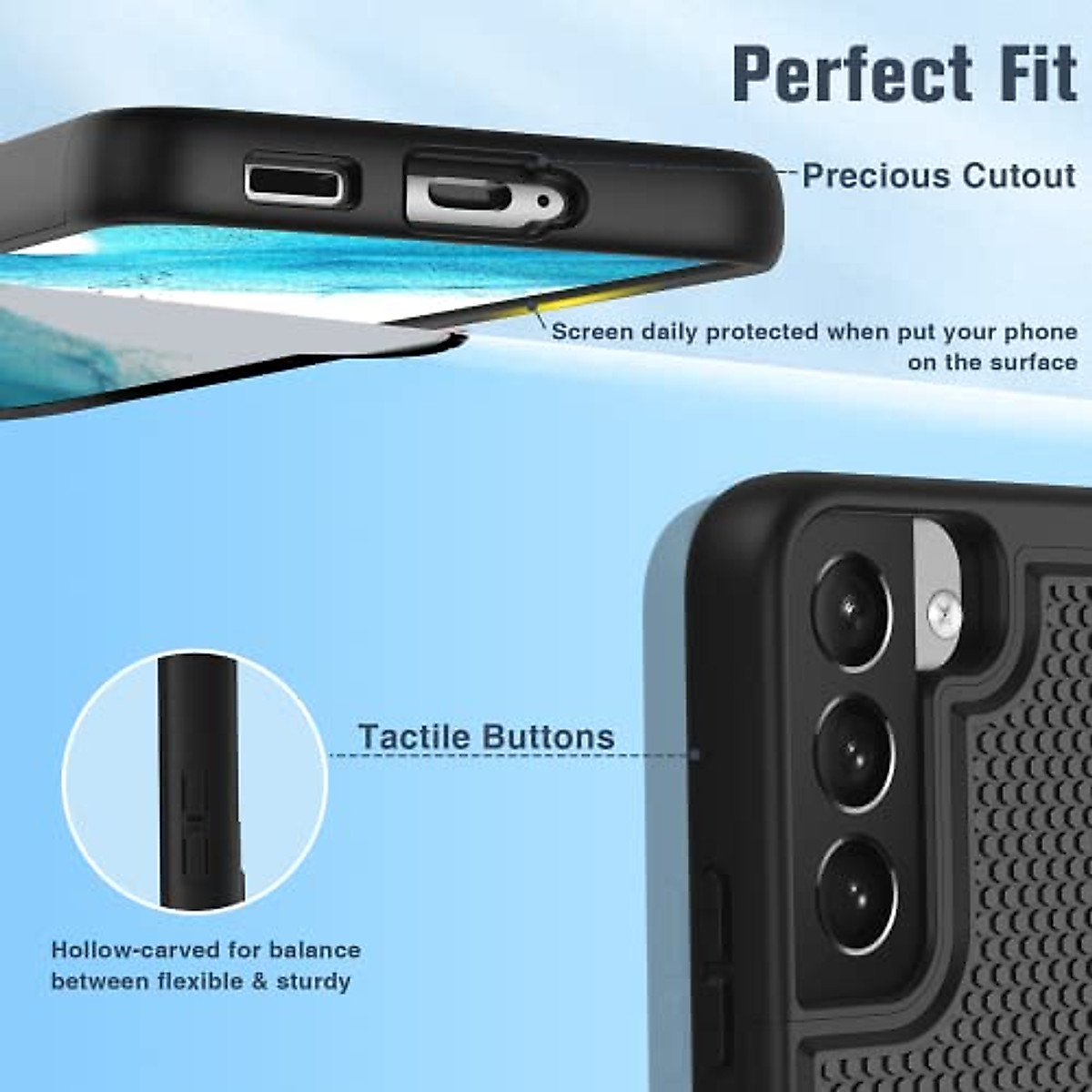 BNIUT for Samsung Galaxy S22 5G Case: Dual Layer Protective Heavy Duty Cell Phone Cover Shockproof Rugged with Non Slip Textured Back - Military Protection Bumper Tough - 6.1inch (Black Matte)