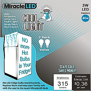 Un-Edison 3-Watt Cool Light for KitchenAid Refrigerators, 40W Equivalent, 120V E26 Cool White 6000K, A15 Energy Saving Appliance Bulbs, 2-Pack