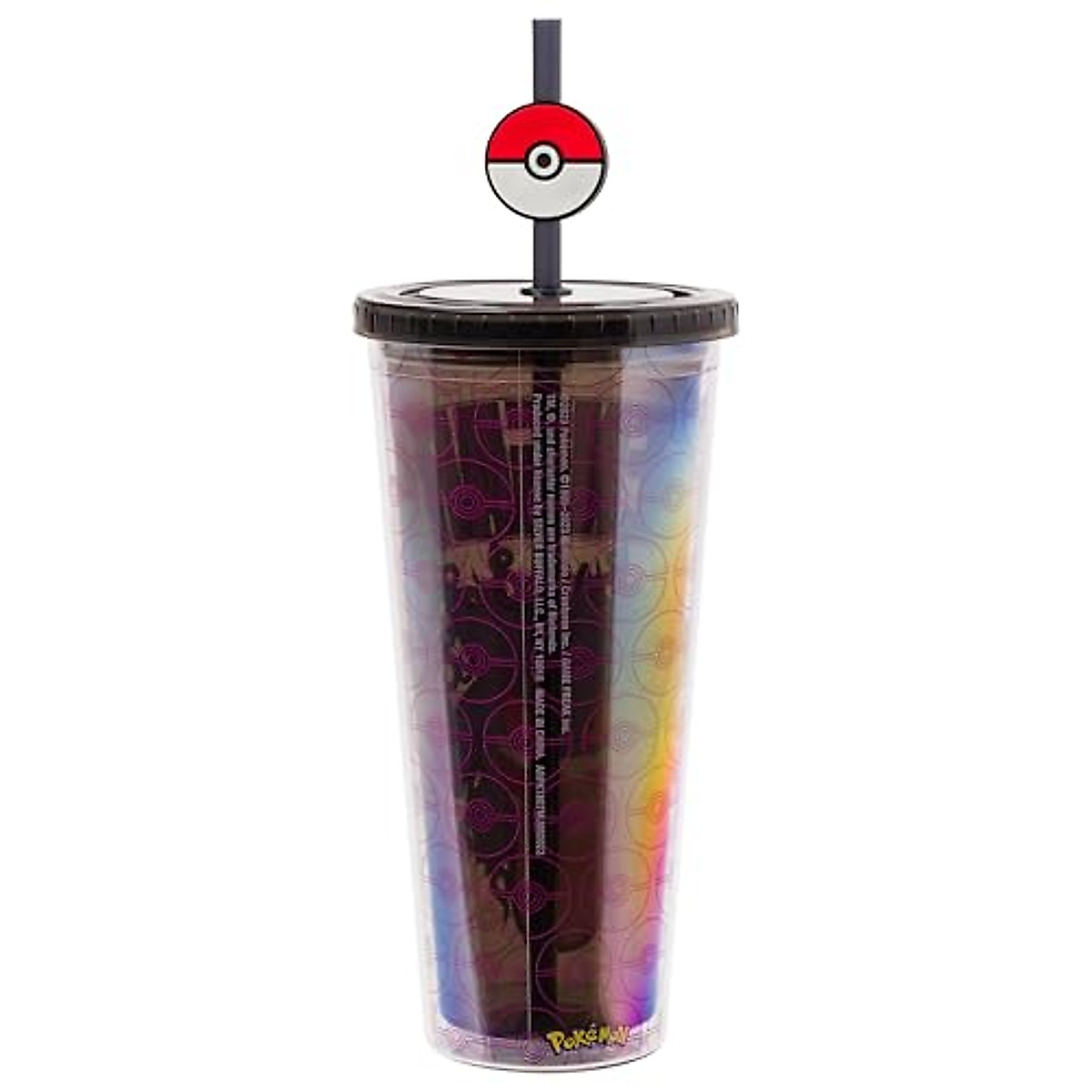 Silver Buffalo Pokemon Plastic Cold Cup with Lid and Straw Topper Featuring Genger, 24 Ounces