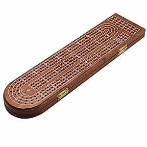 Juegoal Wood Cribbage Board Game Set 3 Tracks with Metal Pegs, Cards, Storage Area